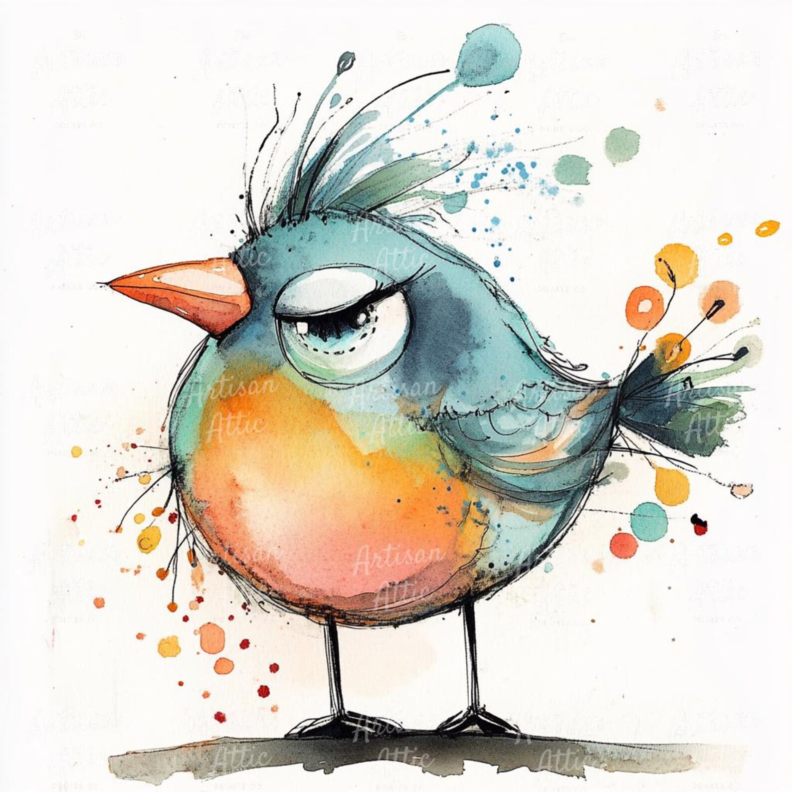 12 Colorful Whimsical Bird Watercolor Clip Art Digital Download | Fun ...