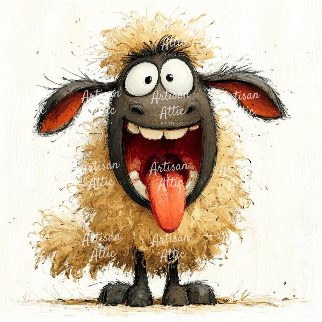 12 Funny Sheep Digital Clipart Cartoon Farm Animal Art Goofy Fluffy ...
