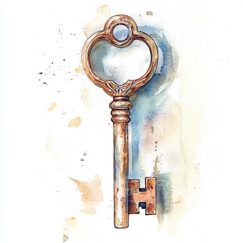 10 Watercolor Antique Key Clipart, Vintage Skeleton Key, Hand-painted ...