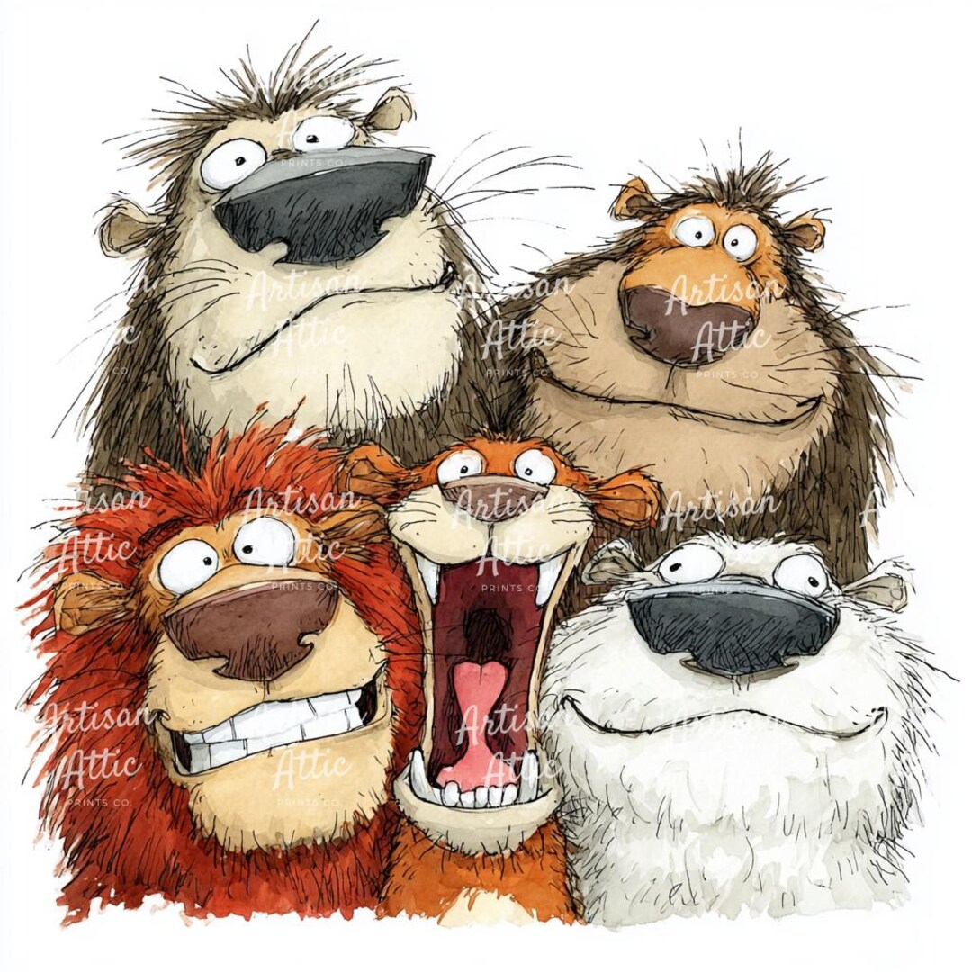 Quirky Watercolor Lions Clipart, Fun Cartoon Animals, Kids Crafts 13 ...