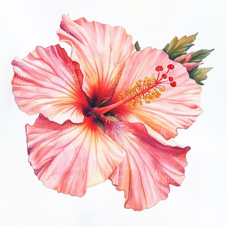 12 Watercolor Hibiscus Clipart, Tropical Flower Clipart, Hibiscus ...