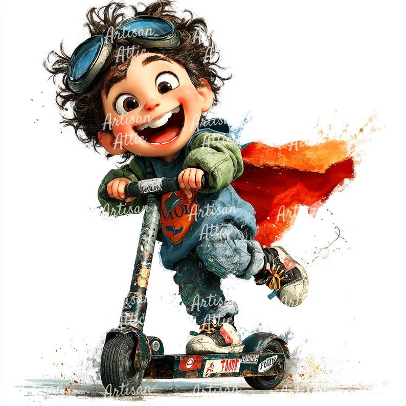 14 Scooter Boy Clipart, Quirky Sports Character Artwork, Kids Wall Art ...