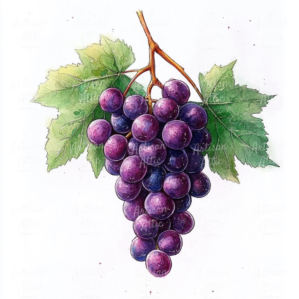 12 Watercolor Bunch of Grapes Clipart, Realistic Grapes Illustration ...