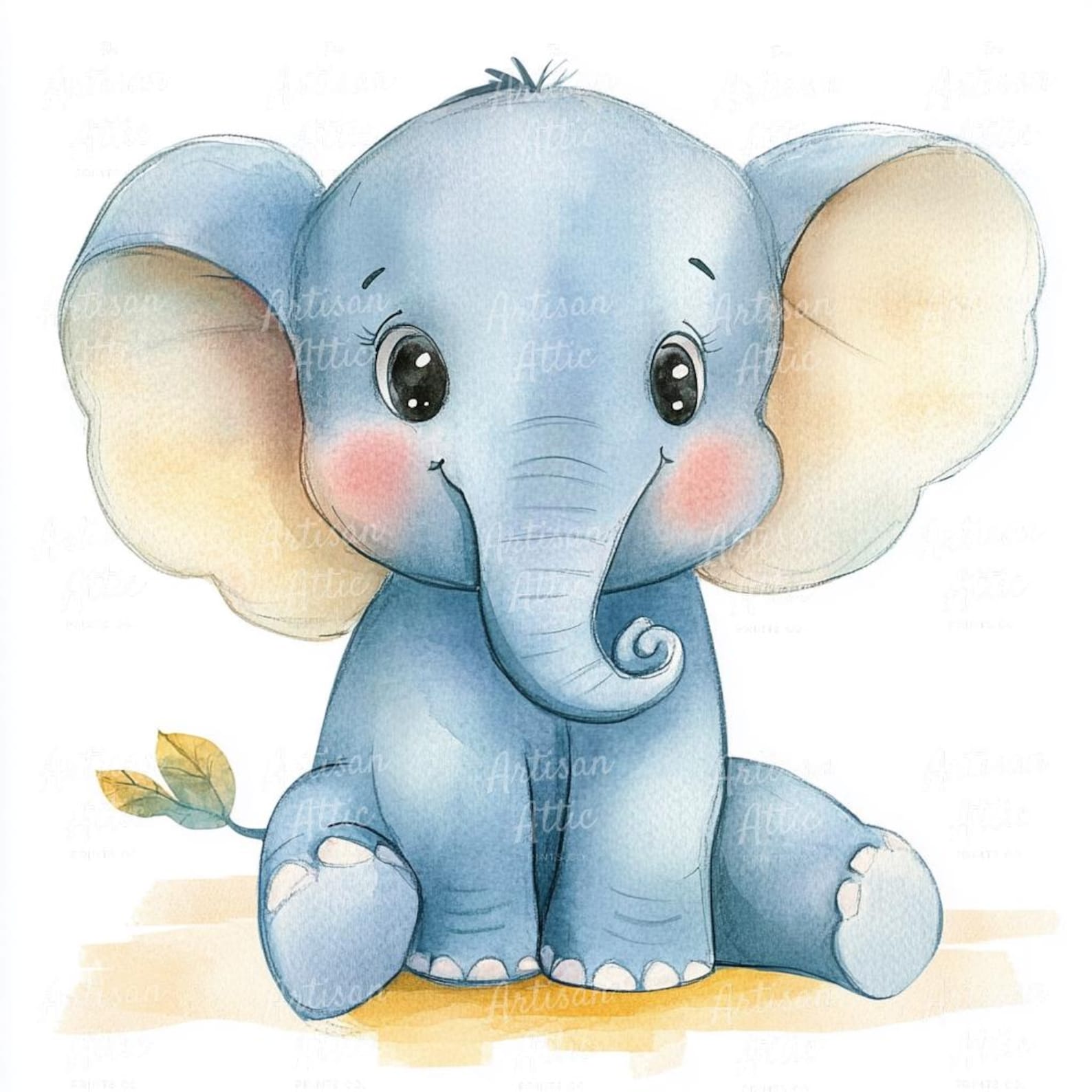 12 Cute Cartoon Elephant Clipart, Watercolor Elephant Clip Art, Baby ...