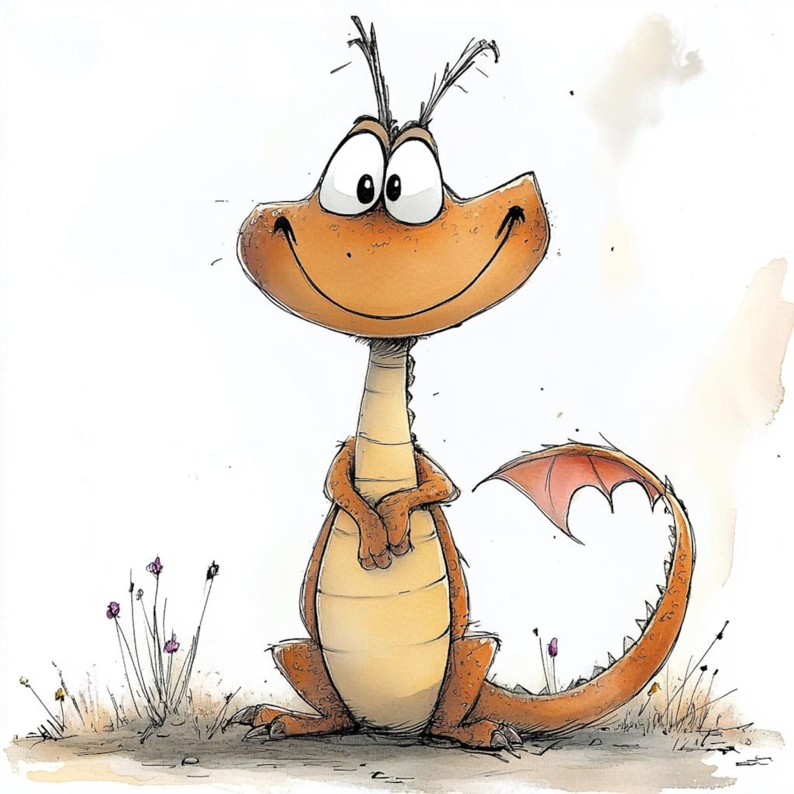 Funny Dragon Watercolor Clipart, Goofy Face (digital Download, 14 ...