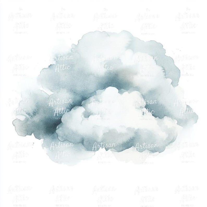 Blue Watercolor Clouds Clip Art – Scrapbook & Nursery Decor (digital ...