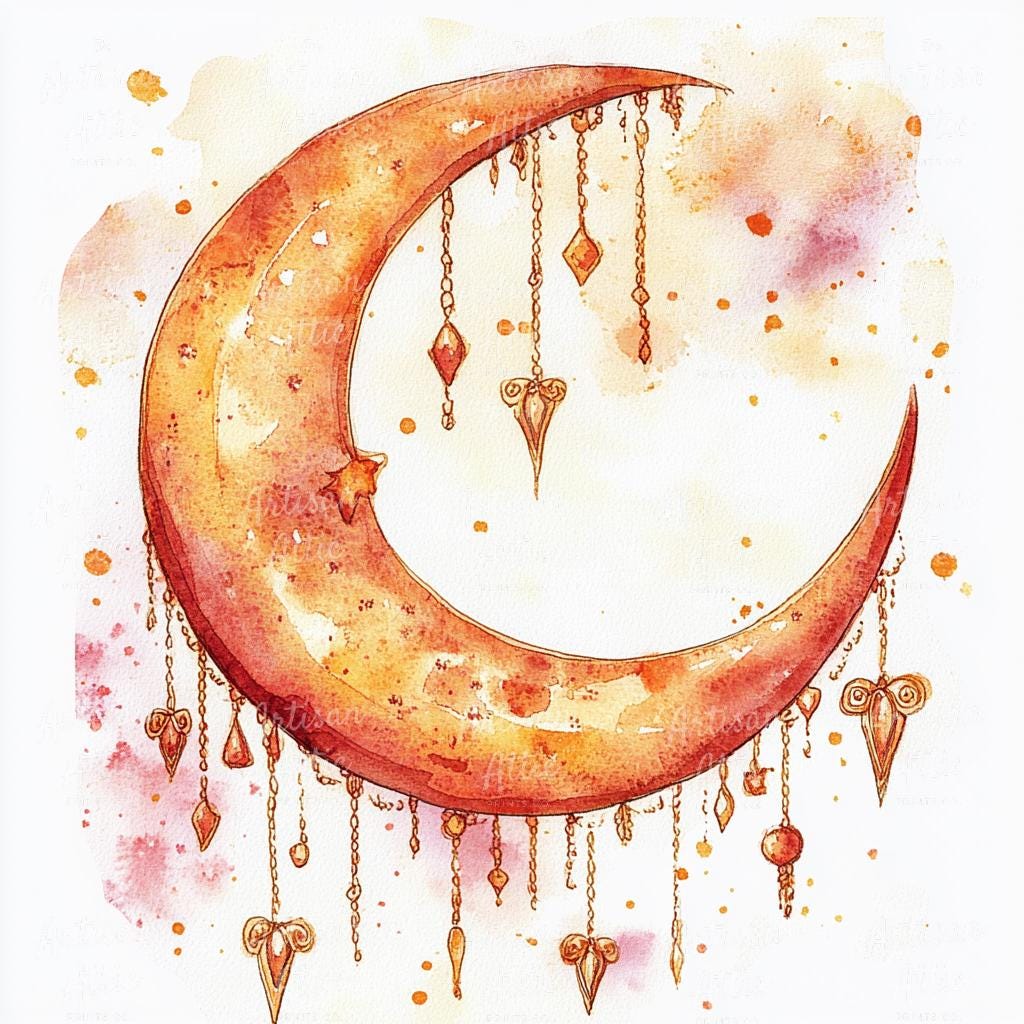 12 Boho Moon and Stars Clipart | Watercolor Moon With Golden Stars ...
