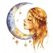 12 Boho Moon and Stars Clipart | Watercolor Moon With Golden Stars ...