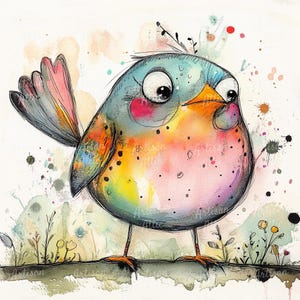 12 Colorful Whimsical Bird Watercolor Clip Art Digital Download | Fun ...
