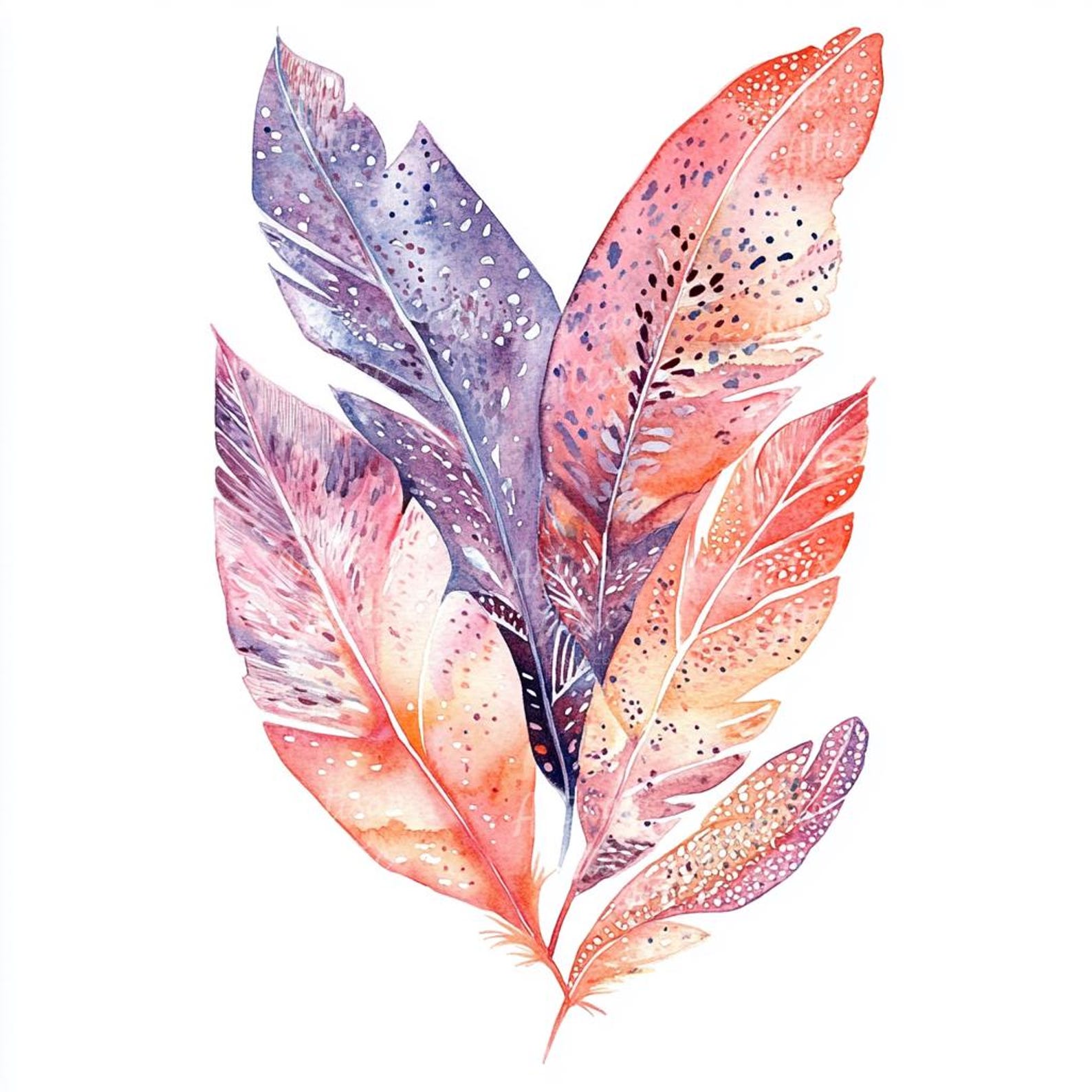 12 Watercolor Feather Clipart | Boho Chic Art | Colorful Feathers ...