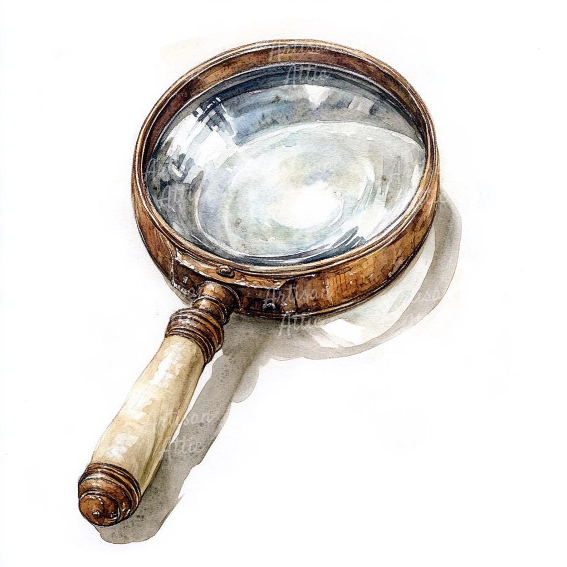 11 Watercolor Magnifying Glass Clipart, Antique Magnifier, Vintage ...
