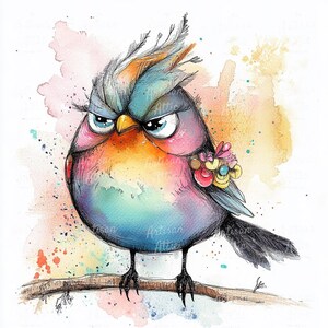 12 Colorful Whimsical Bird Watercolor Clip Art Digital Download | Fun ...