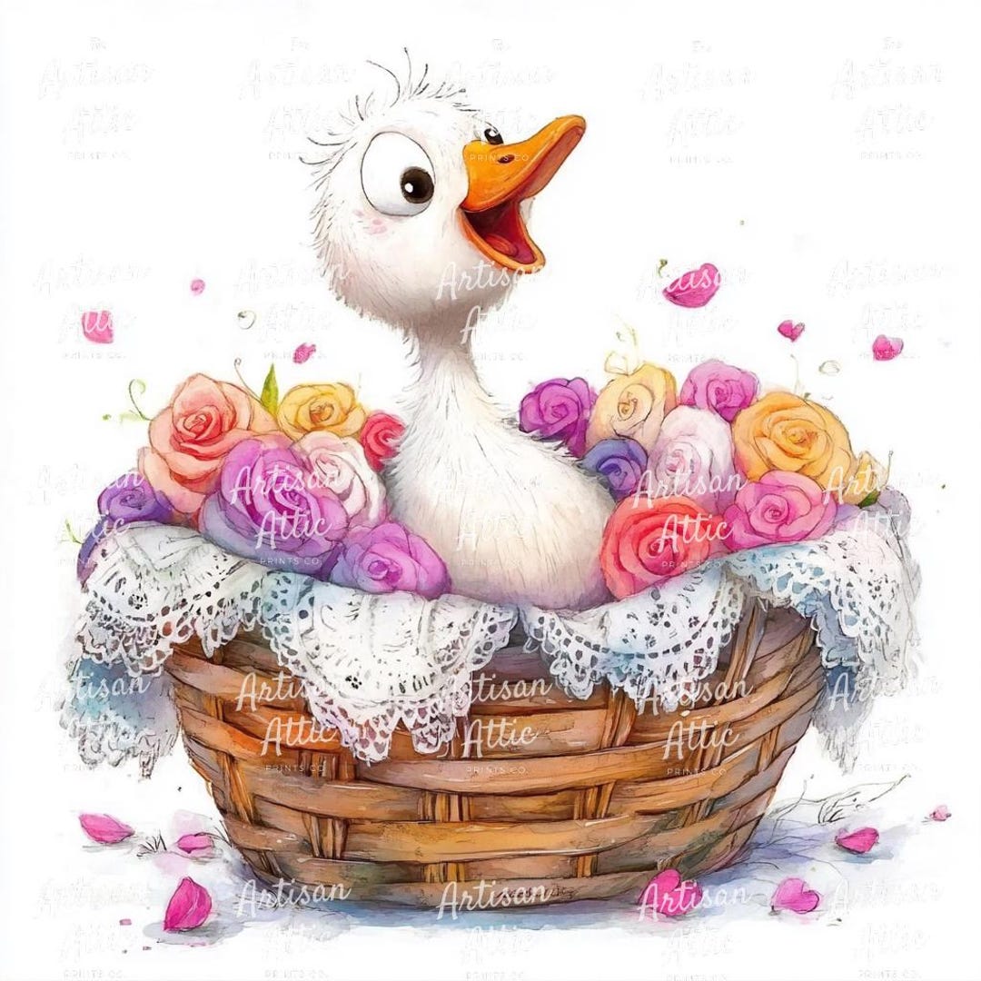 13 Cute White Goose Sitting in a Woven Basket Filled With Flowers and ...
