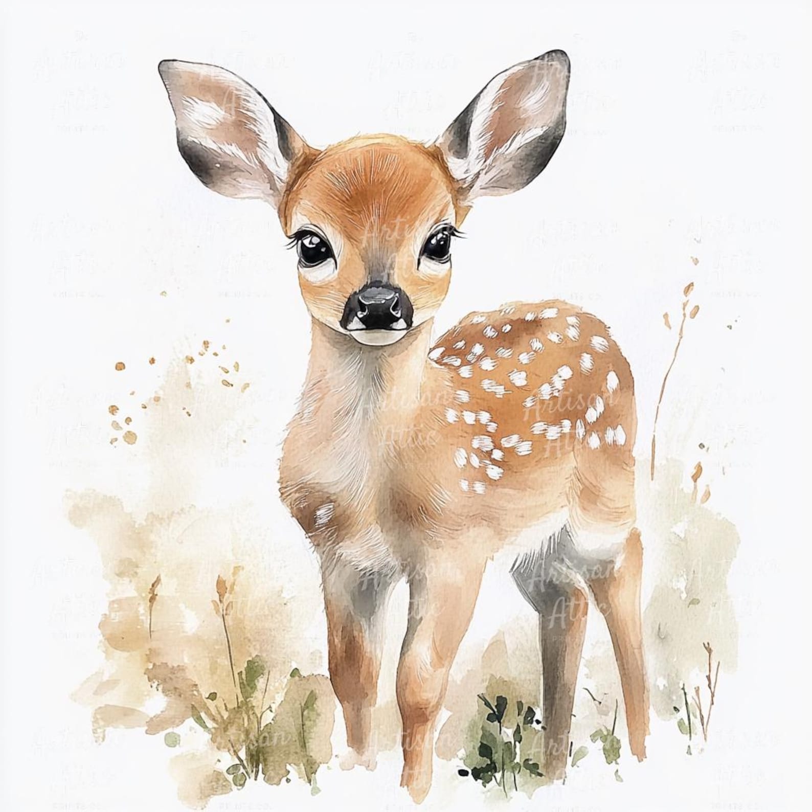 12 Watercolor Baby Deer Clip Art, Cute Woodland Fawn Digital Clipart ...
