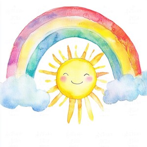 12 Watercolor Sun and Rainbow Clipart, Cute Rainbow Illustration, Happy ...
