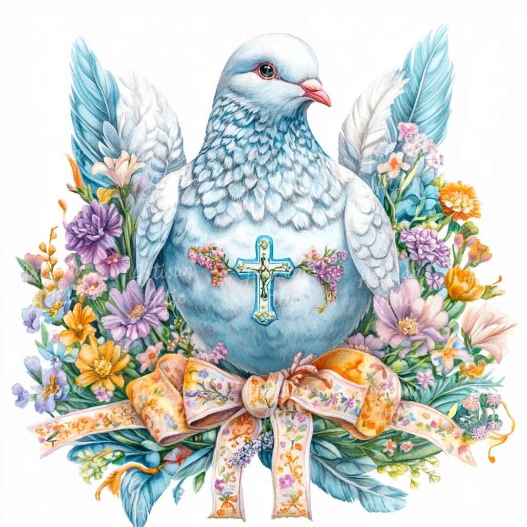 15 Watercolor Dove of Peace , Easter Floral Clipart, Religious Spring ...
