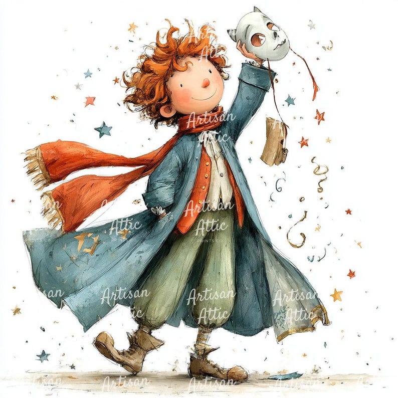 11 Clipart Images of Whimsical Boy in Costume, Quirky Watercolor Style ...