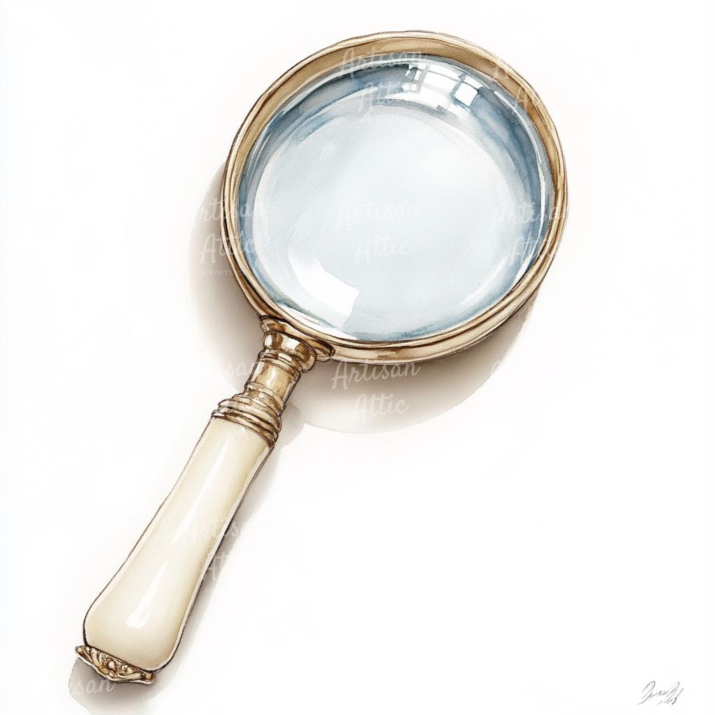 11 Watercolor Magnifying Glass Clipart, Antique Magnifier, Vintage ...