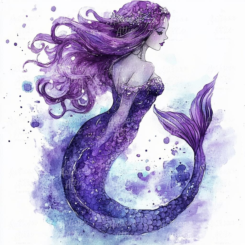 11 Magical Mermaid Watercolor Clipart | Fantasy Ocean Art PNG | Digital ...