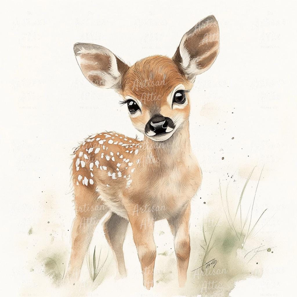 12 Watercolor Baby Deer Clip Art, Cute Woodland Fawn Digital Clipart ...