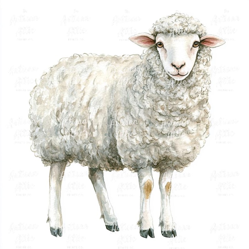 12 Adorable Watercolor Sheep Clip Art for Digital Crafting, Scrapbook ...