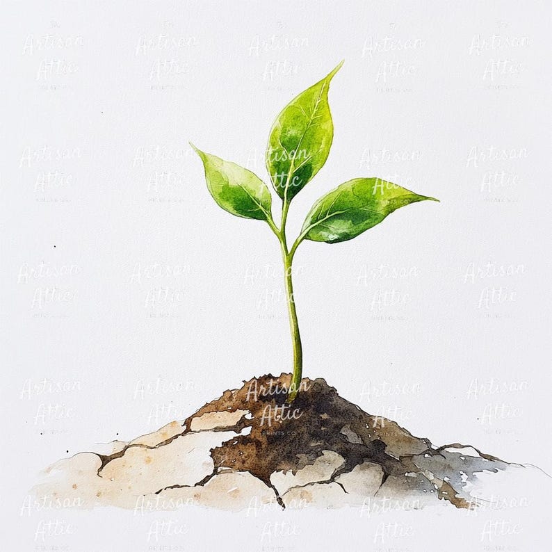 Watercolor Seedling Growing From Soil Clipart – Green Plant Nature ...