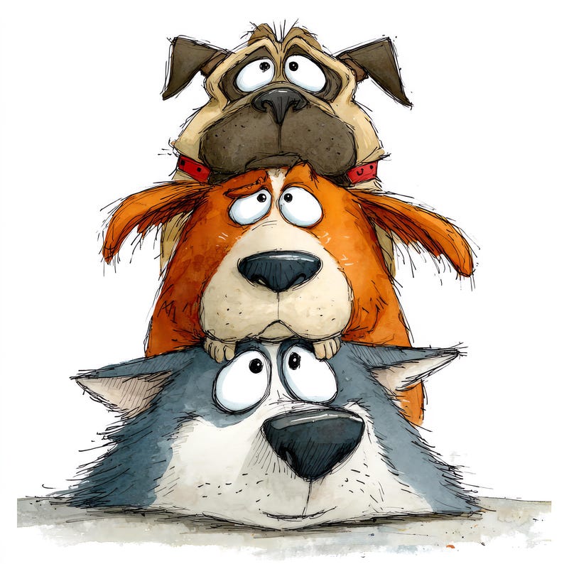 14 Clipart Images of Funny Stacked Dogs, Digital Scrapbookwatercolor ...
