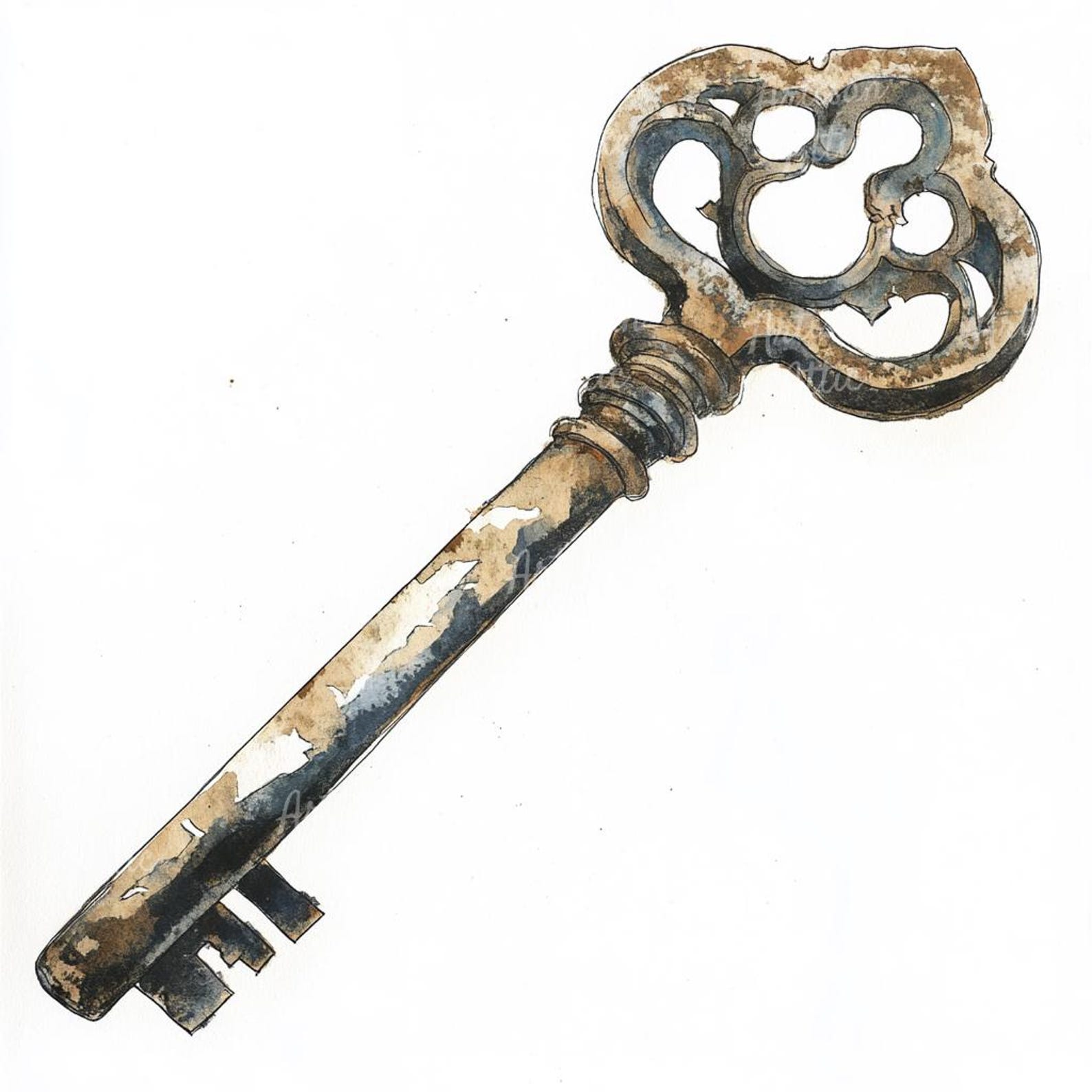 10 Watercolor Antique Key Clipart, Vintage Skeleton Key, Hand-painted ...