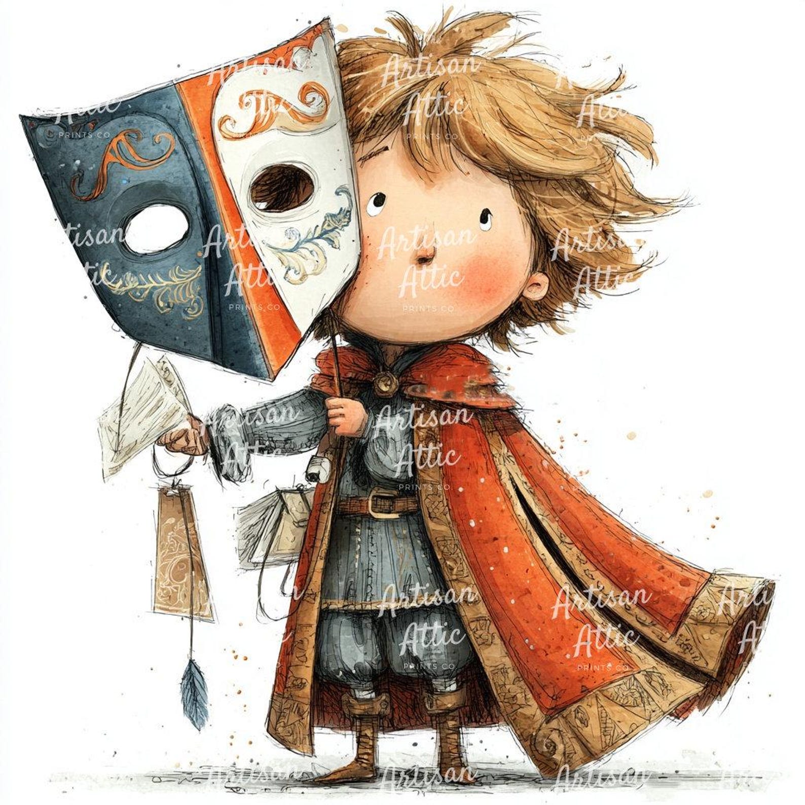 11 Clipart Images of Whimsical Boy in Costume, Quirky Watercolor Style ...