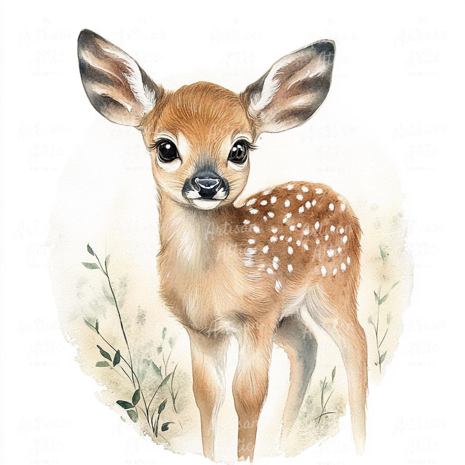 12 Watercolor Baby Deer Clip Art, Cute Woodland Fawn Digital Clipart ...