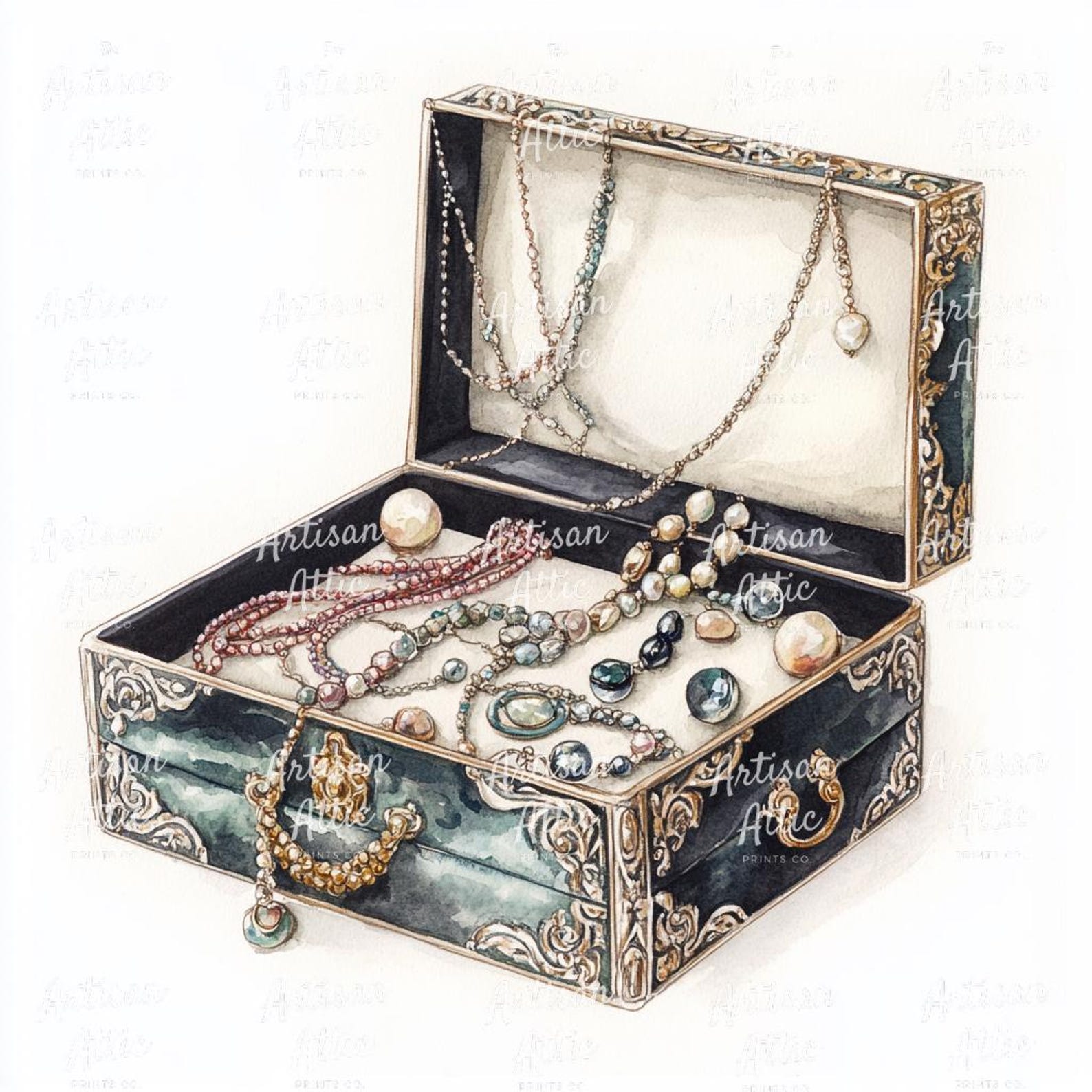 15 Antique Jewelry Box Watercolor Clipart – Vintage Trinket Chest With ...