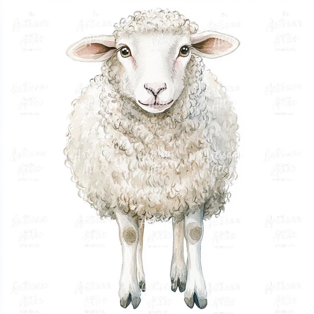 12 Adorable Watercolor Sheep Clip Art for Digital Crafting, Scrapbook ...