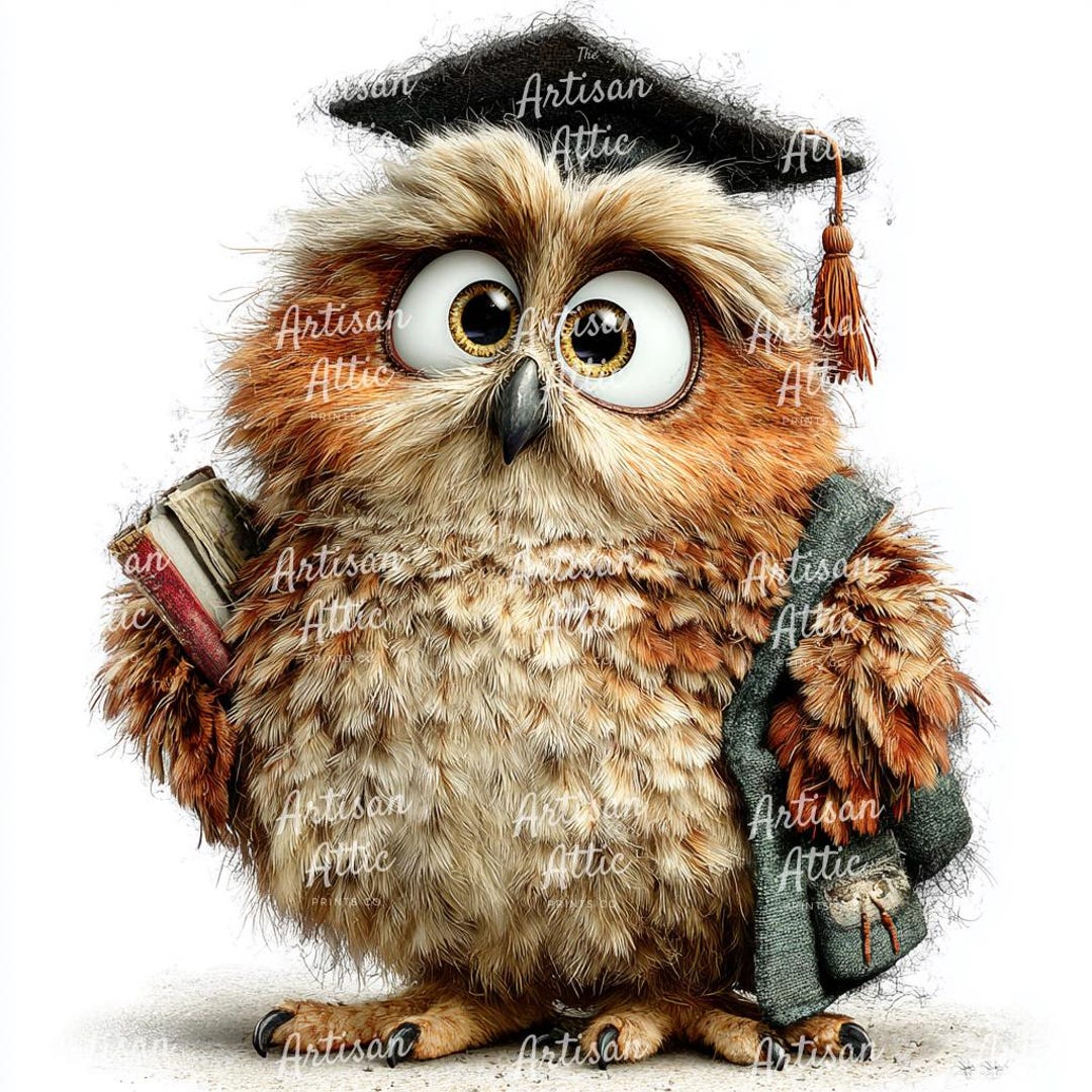 12 Quirky Graduation Owl Digital Clipart Whimsical Cute Bird Art ...