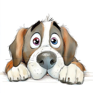 12 Wide-eyed Cartoon Puppy Peeking Over Ledge Watercolor Clipart for ...