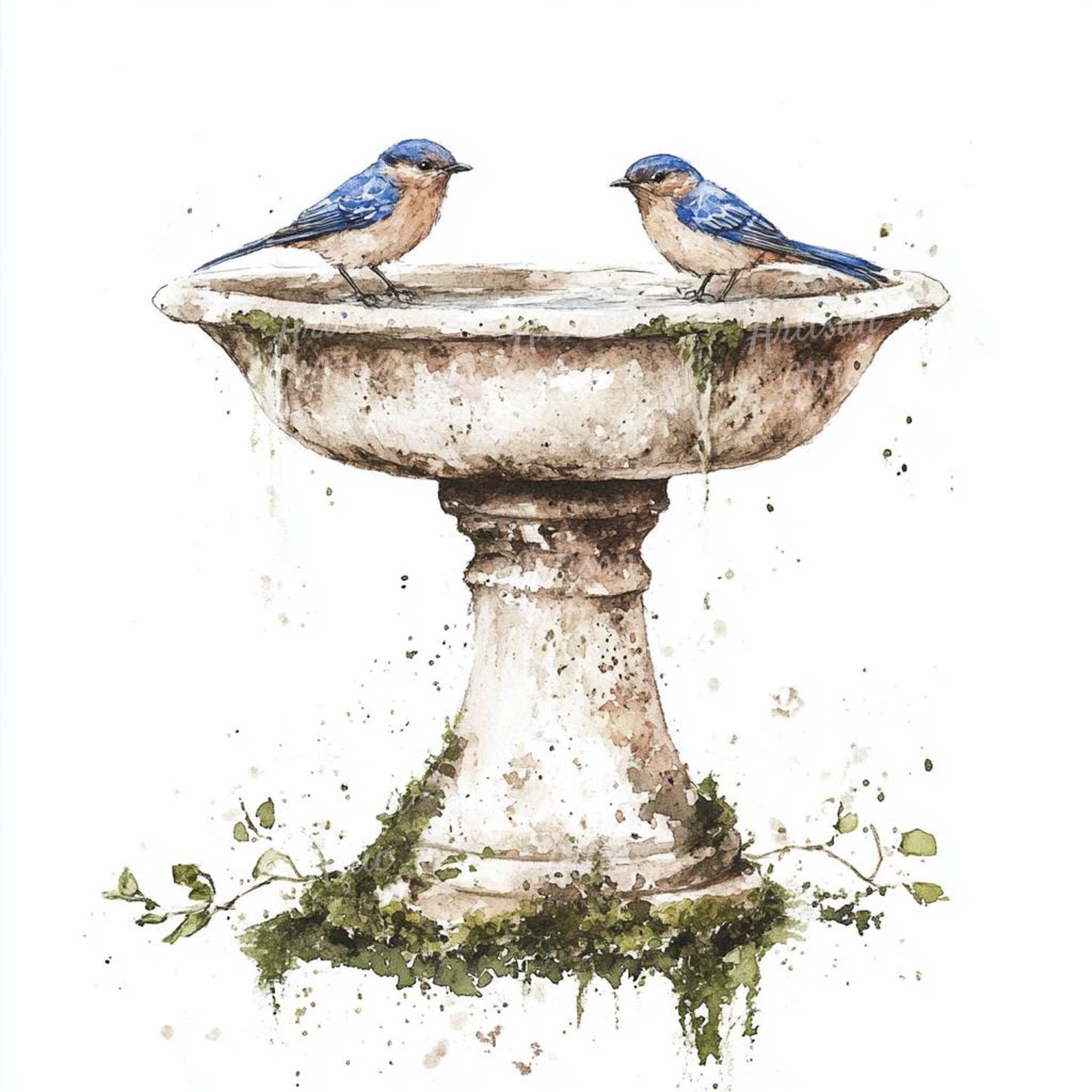 12 Watercolor Bird Bath Clipart | Birds and Flower Garden Clipart ...