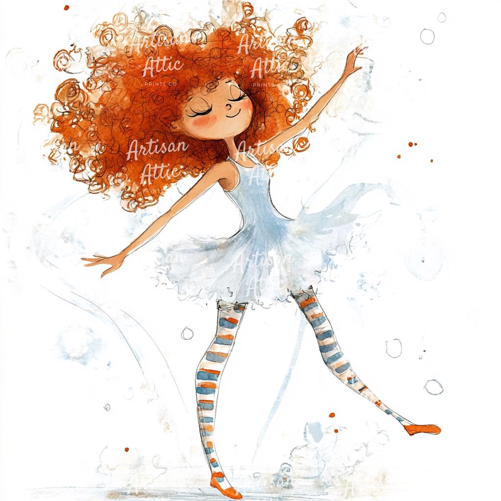 Whimsical Girl Watercolor Clipart, Joyful Curly Hair, Striped Socks ...