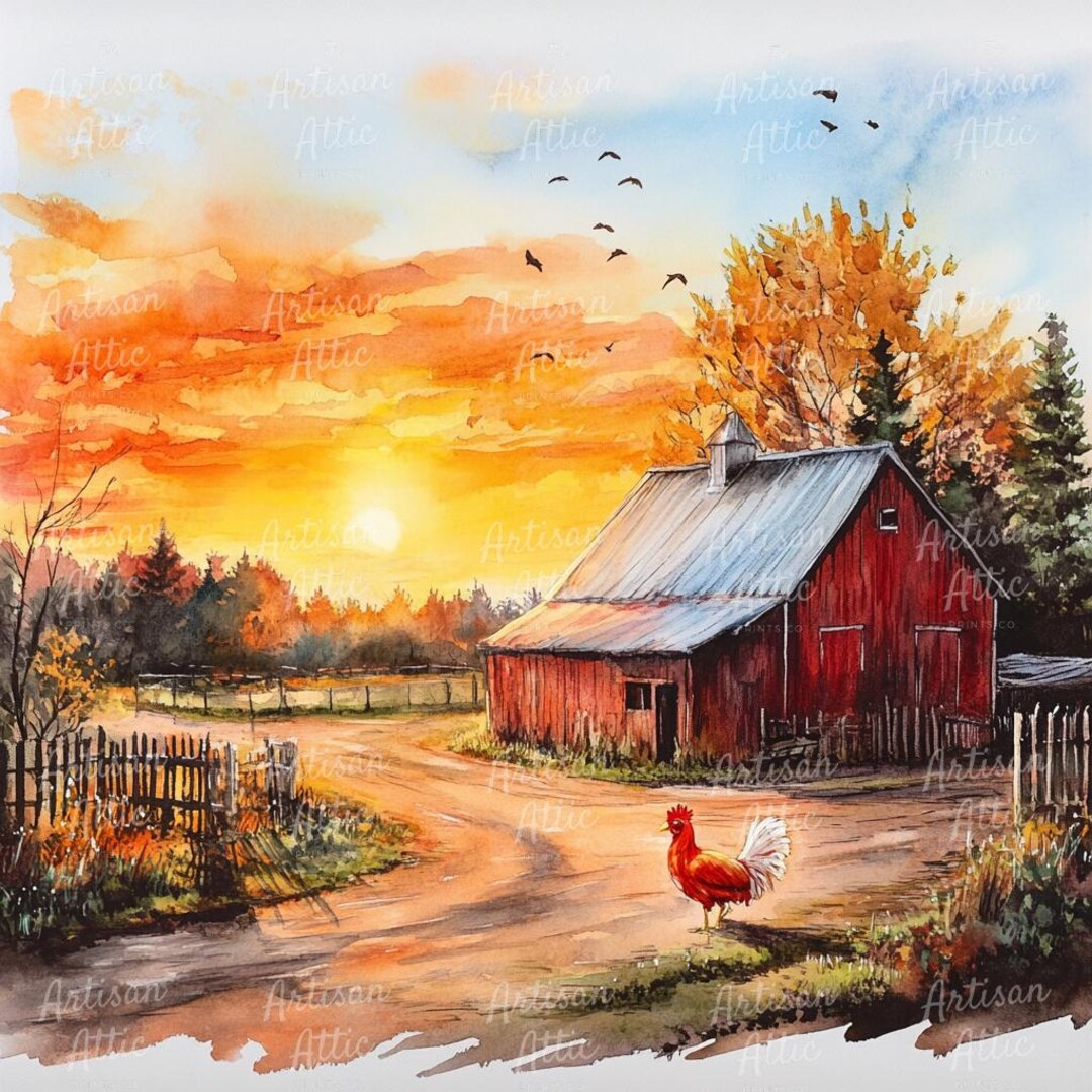 12 Rustic Farmhouse Watercolor Clip Art Digital Download | Countryside ...