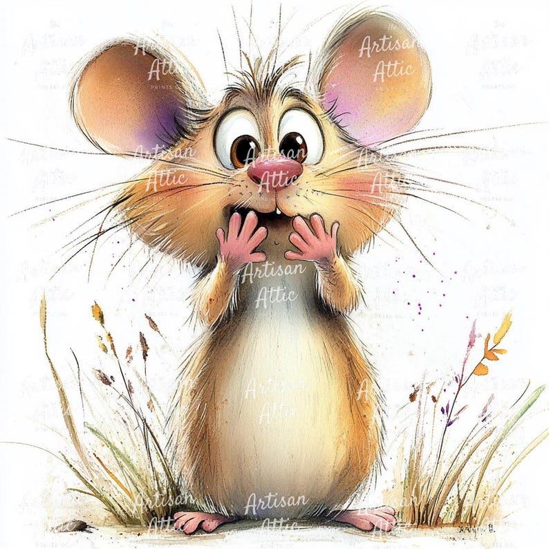 Watercolor Mouse Clipart | Cartoon Mouse Art, Scrapbook Image (digital ...