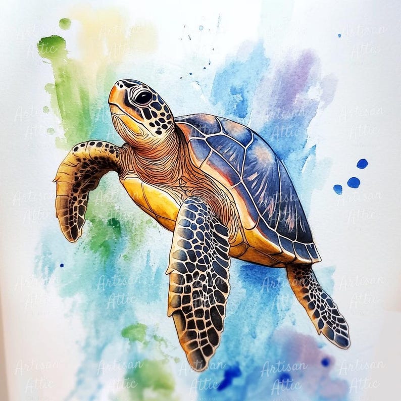 12 Majestic Sea Turtle Watercolor Art – Realistic Marine Life Painting ...