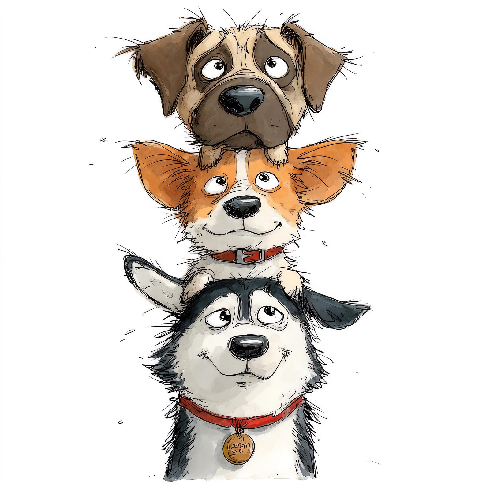 14 Clipart Images of Funny Stacked Dogs, Digital Scrapbookwatercolor ...