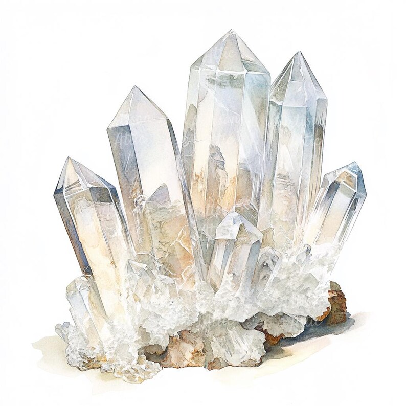 12 Watercolor Crystal Clipart | Digital Gemstone Illustration | Quartz ...