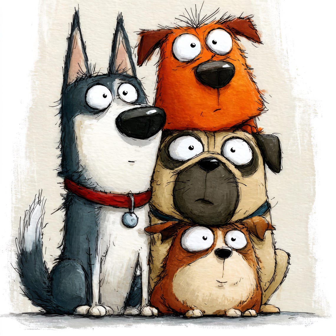 14 Clipart Images of Funny Stacked Dogs, Digital Scrapbookwatercolor ...