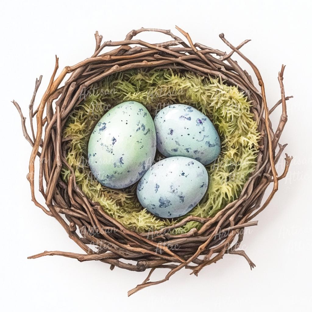 11 Watercolor Nest With Eggs Clipart, Bird's Nest With Three Eggs ...