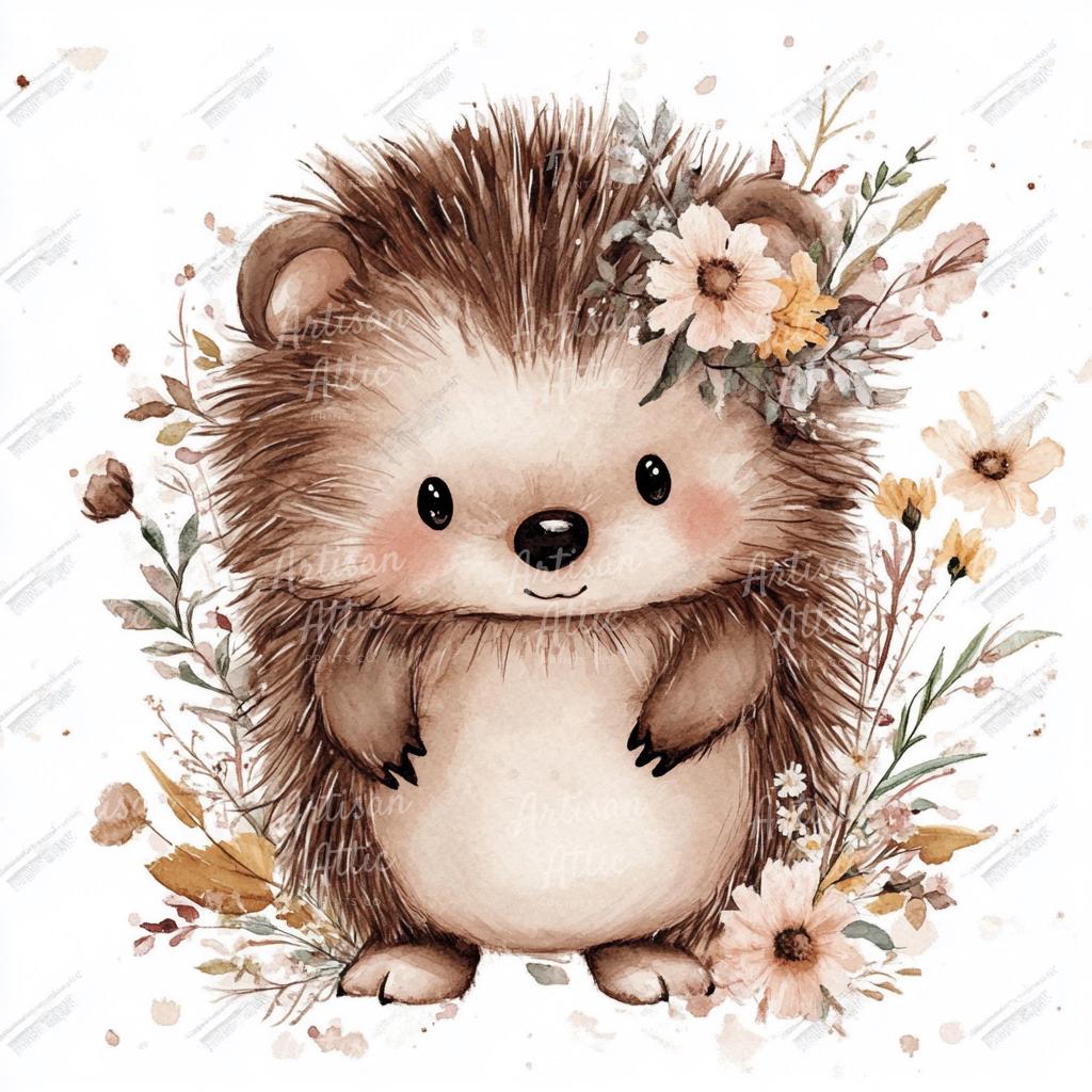 12 Watercolor Hedgehog Clipart | Cute Animal Clipart | Flower Holding ...