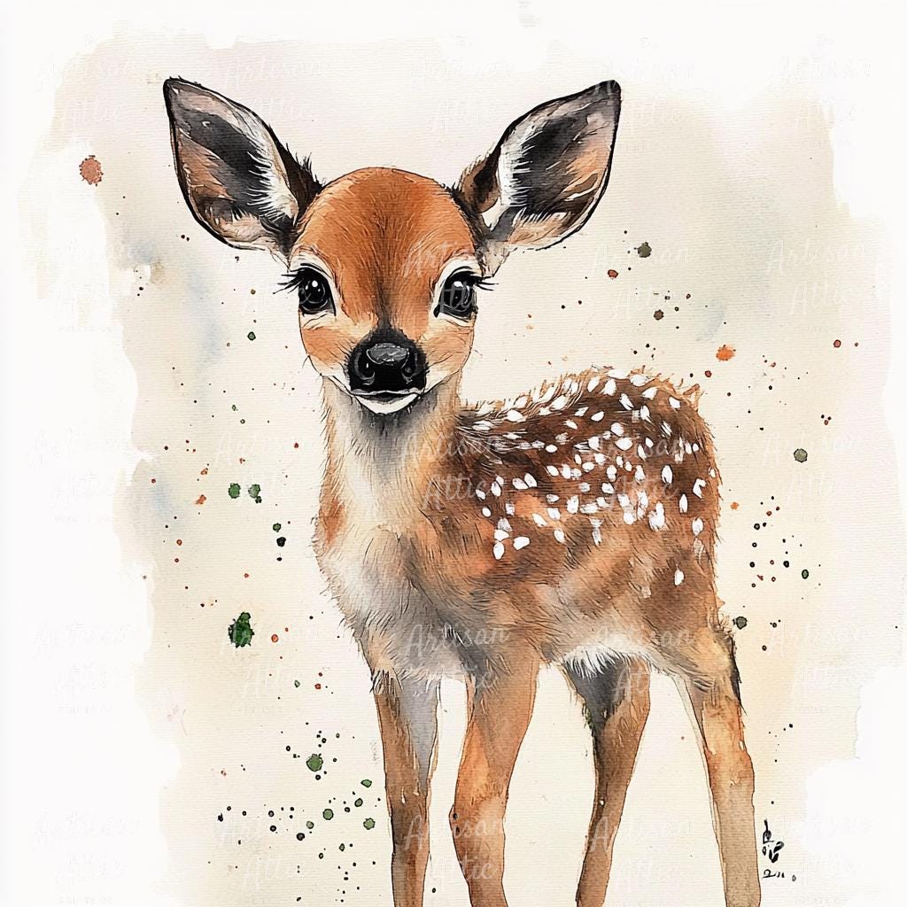 12 Watercolor Baby Deer Clip Art, Cute Woodland Fawn Digital Clipart ...