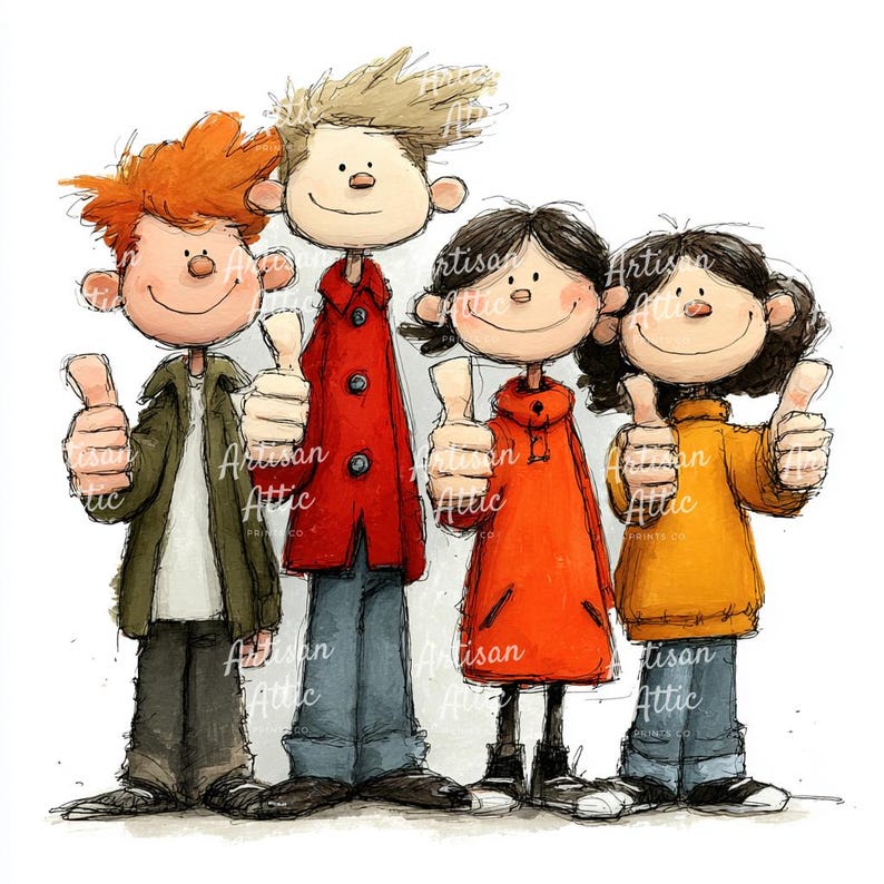Cheerful Kids Thumbs up Illustration: Friendship Artwork, Colorful ...