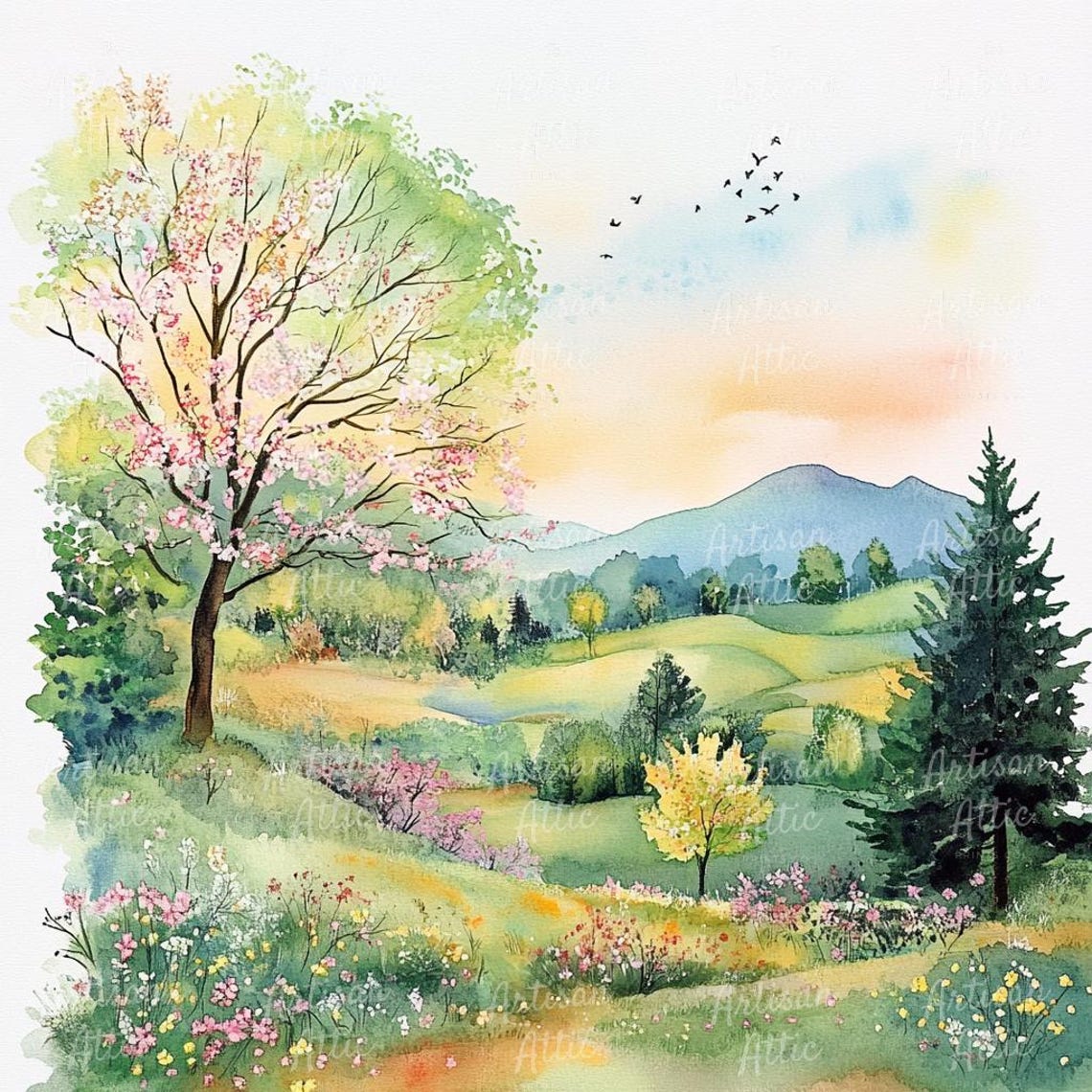 12 Spring Watercolor Landscape Clipart – Digital Crafting PNG for ...