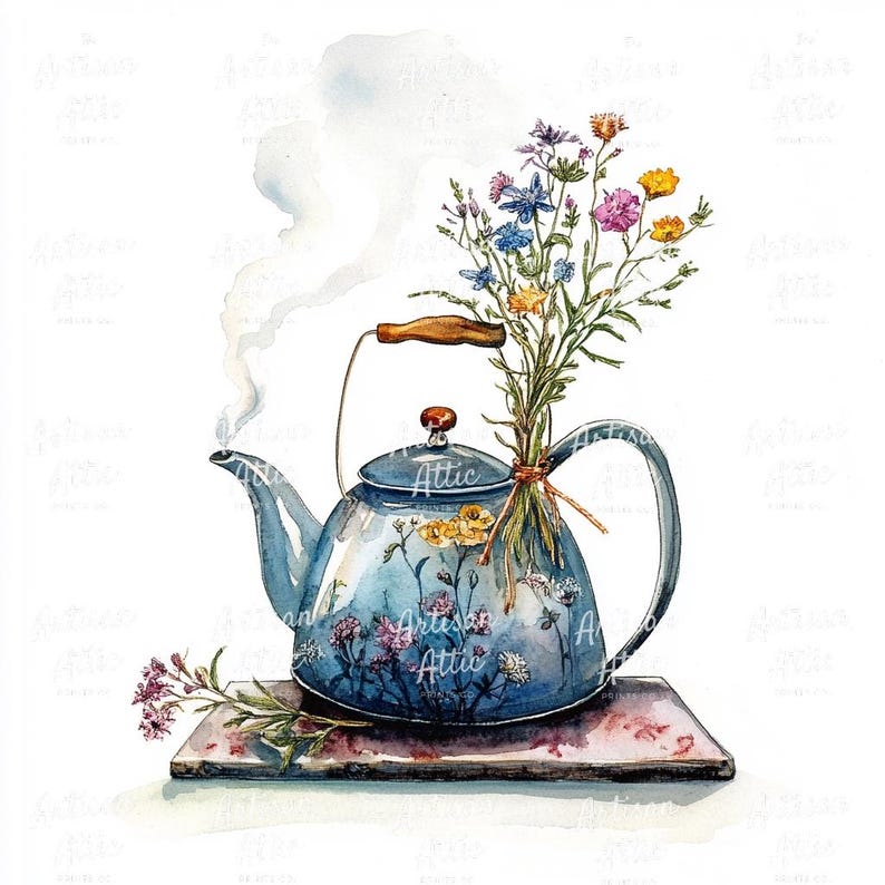 15 Watercolor Floral Teapot Clip Art for Digital Crafting, Scrapbook ...