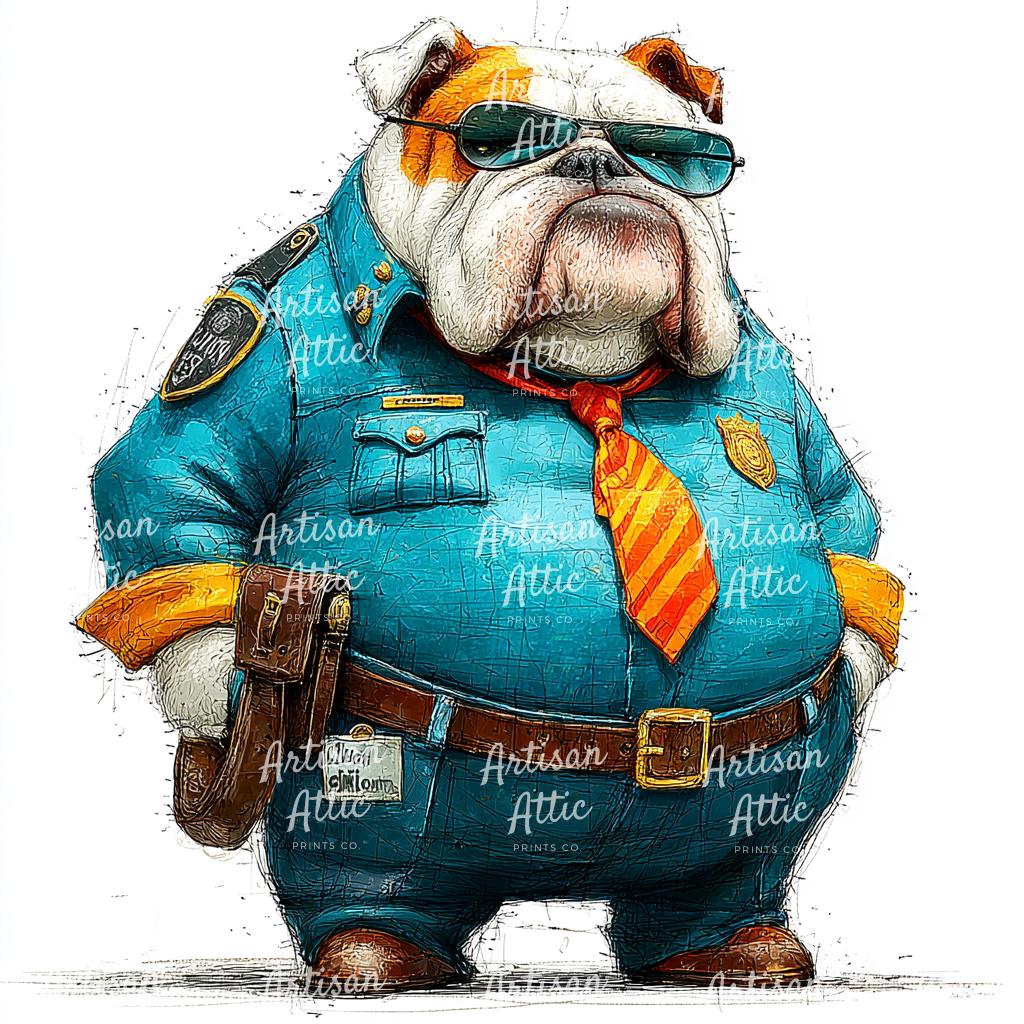 11 Bulldog Police Officer Digital Clipart Whimsical Funny Dog Art ...
