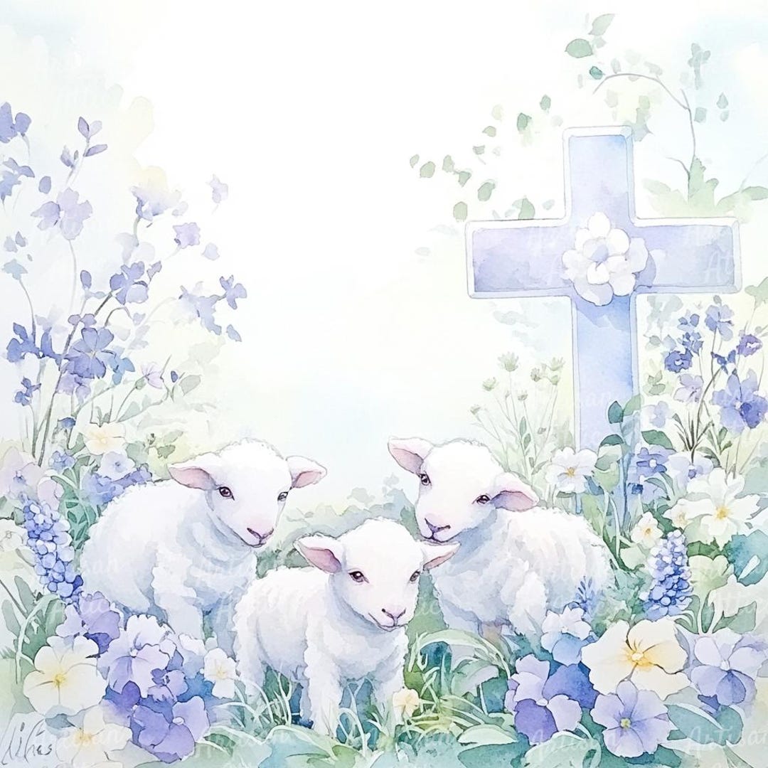 11 Watercolor Easter Lambs Clipart, Floral Cross With Spring Flowers ...